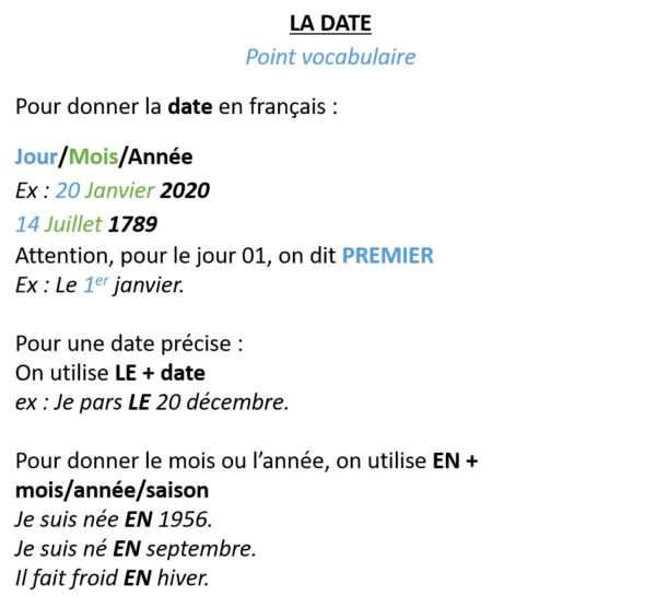 Les jours de la semaine et la date Copy