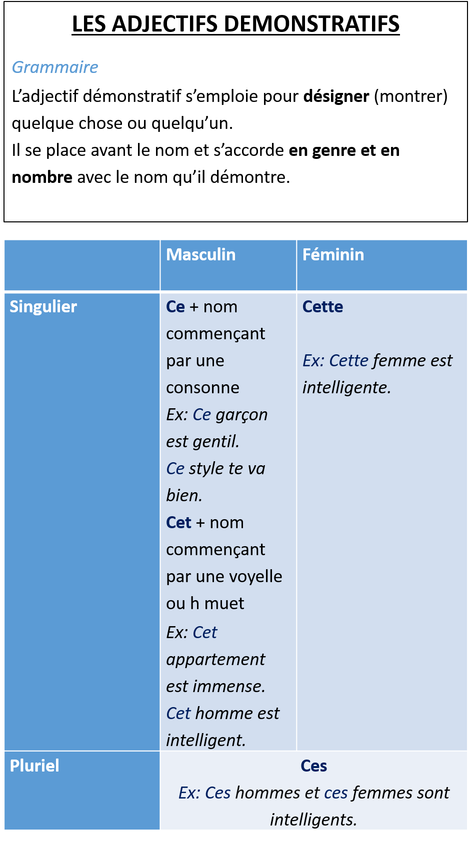 Les adjectifs démonstratifs