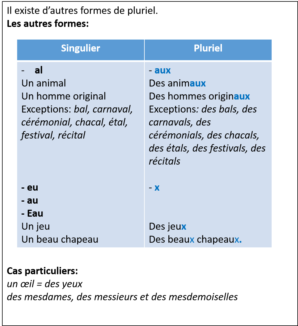 Le pluriel de noms et des adjectifs